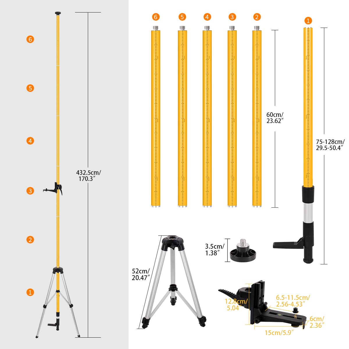 4.2M Laser Level Pole with Tripod,Adjustable Telescoping Pole